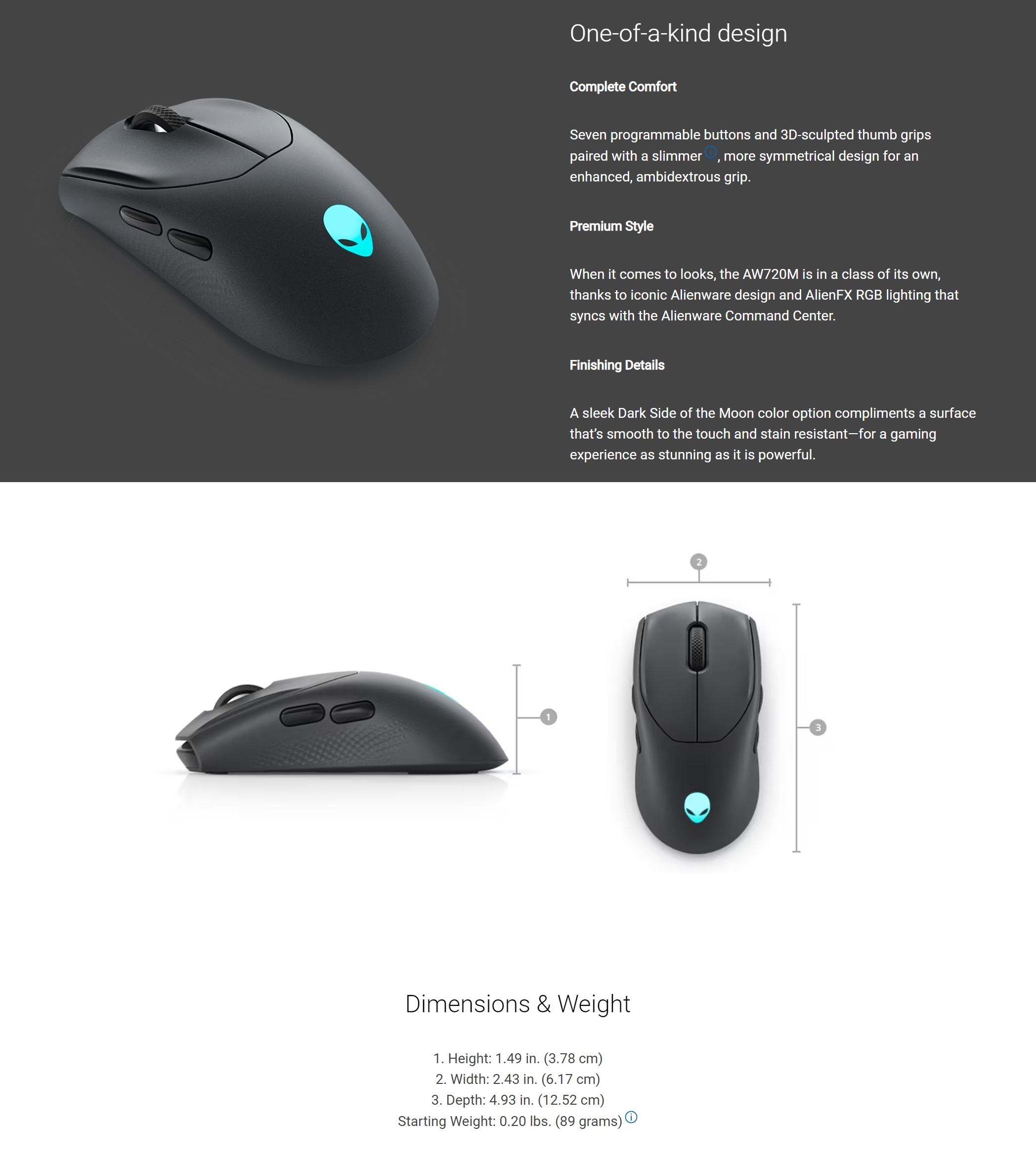 Dell Alienware Tri-Mode Wireless Gaming Mouse AW720M (Dark Side of the ...