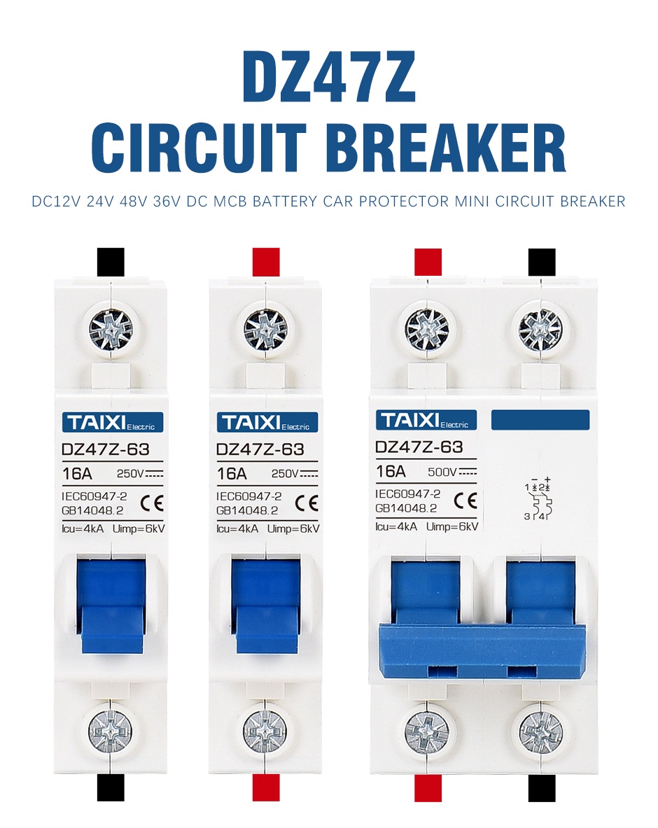 TAIXI Solar Energy Photovoltaic DC Circuit Breaker PV Switch MCB DC250V 500V 1000V 16A 32A 40A ...