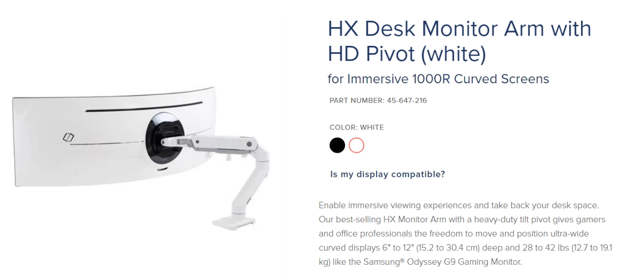 Ergotron HX Desk Monitor Arm with HD Pivot, White ขาตั้งจอคอมพิวเตอร์ ...