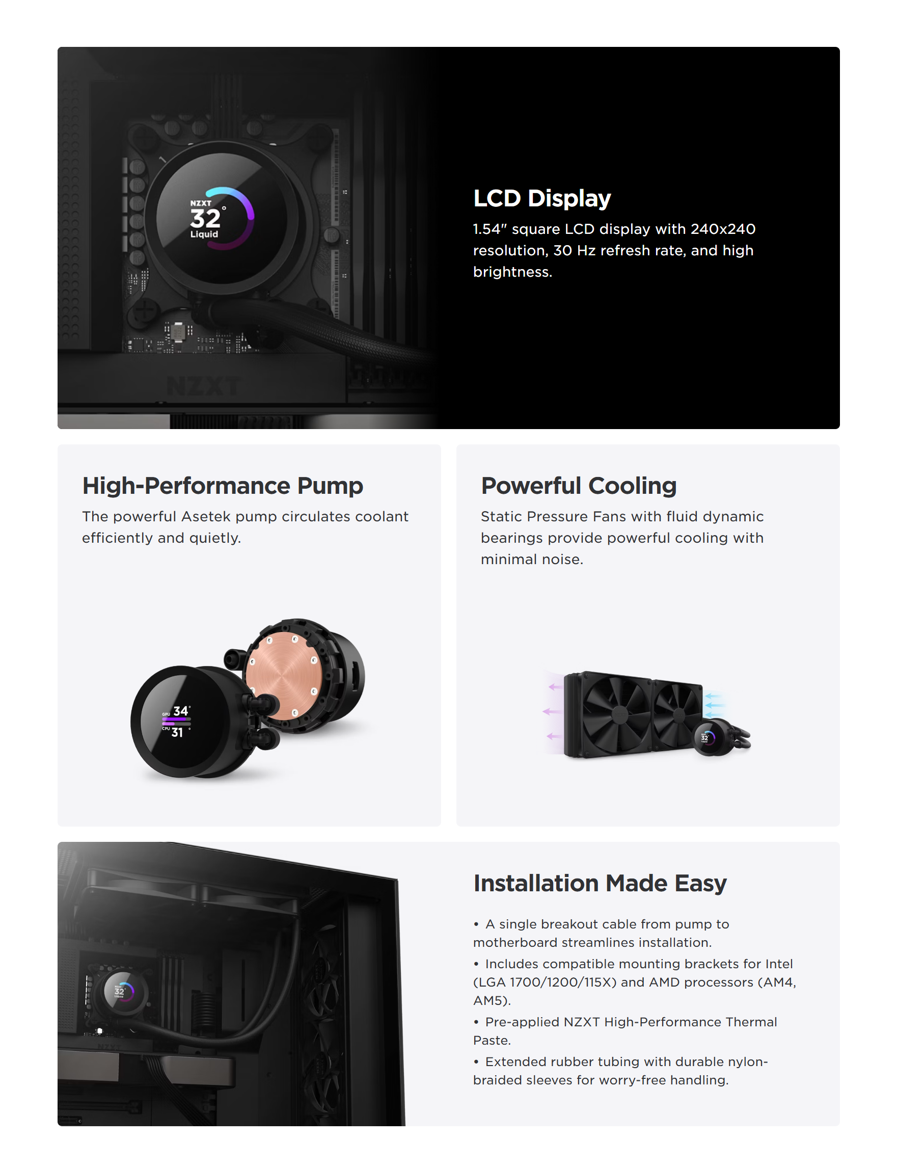 NZXT Kraken 240 240mm AIO Liquid Cooler with LCD Display ระบบระบายความ ...