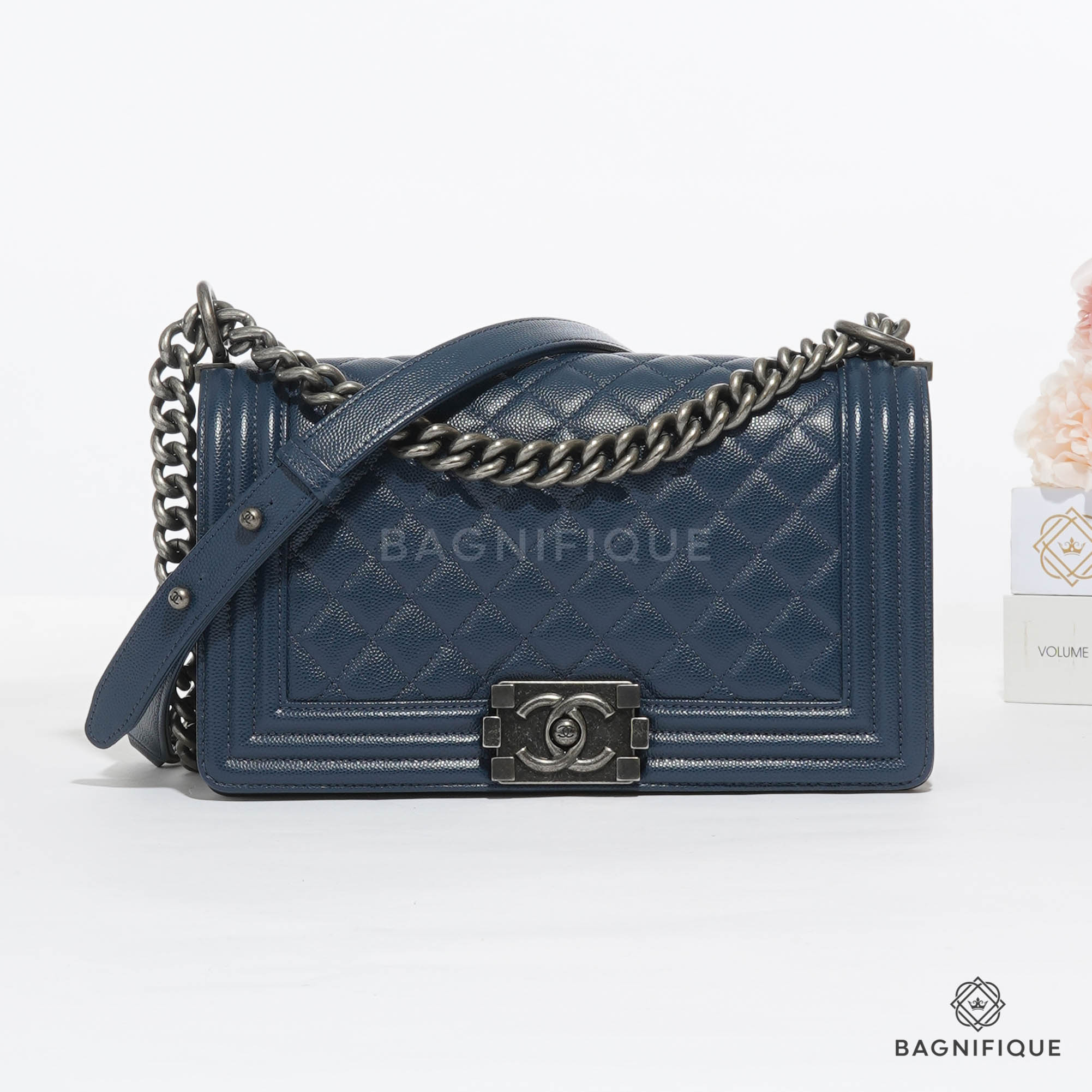 CHANEL BOY 10 NAVY CAVIAR RHW
