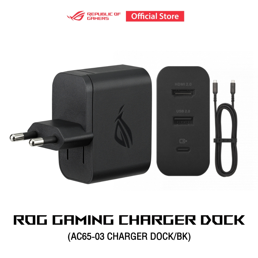 ASUS ROG Gaming Charger Dock (AC65-03) ALL-IN-ONE CHARGER For ROG Ally, 65W, USB-C, HDMI 2.0 ...