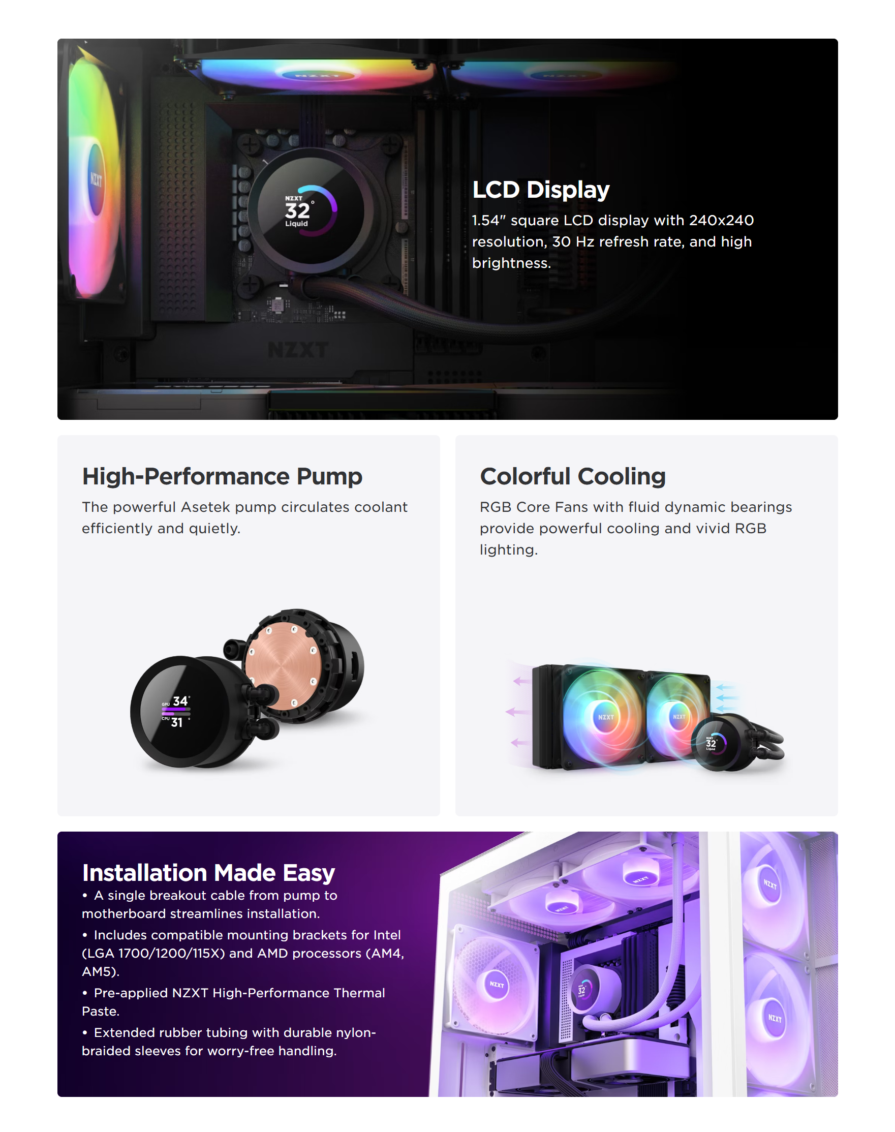 Kraken 240 RGB 240mm AIO Liquid Cooler with LCD Display and RGB Fans ...