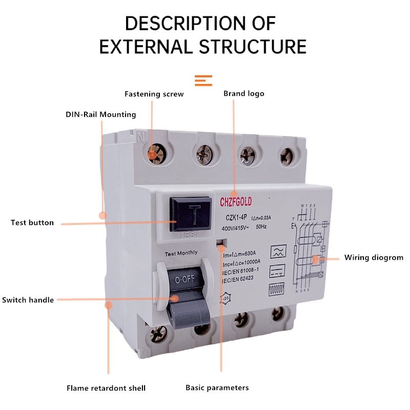 High quality RCD RCCB B type earth leakage residual current circuit breaker Evse 2P 4P AC 40a ...