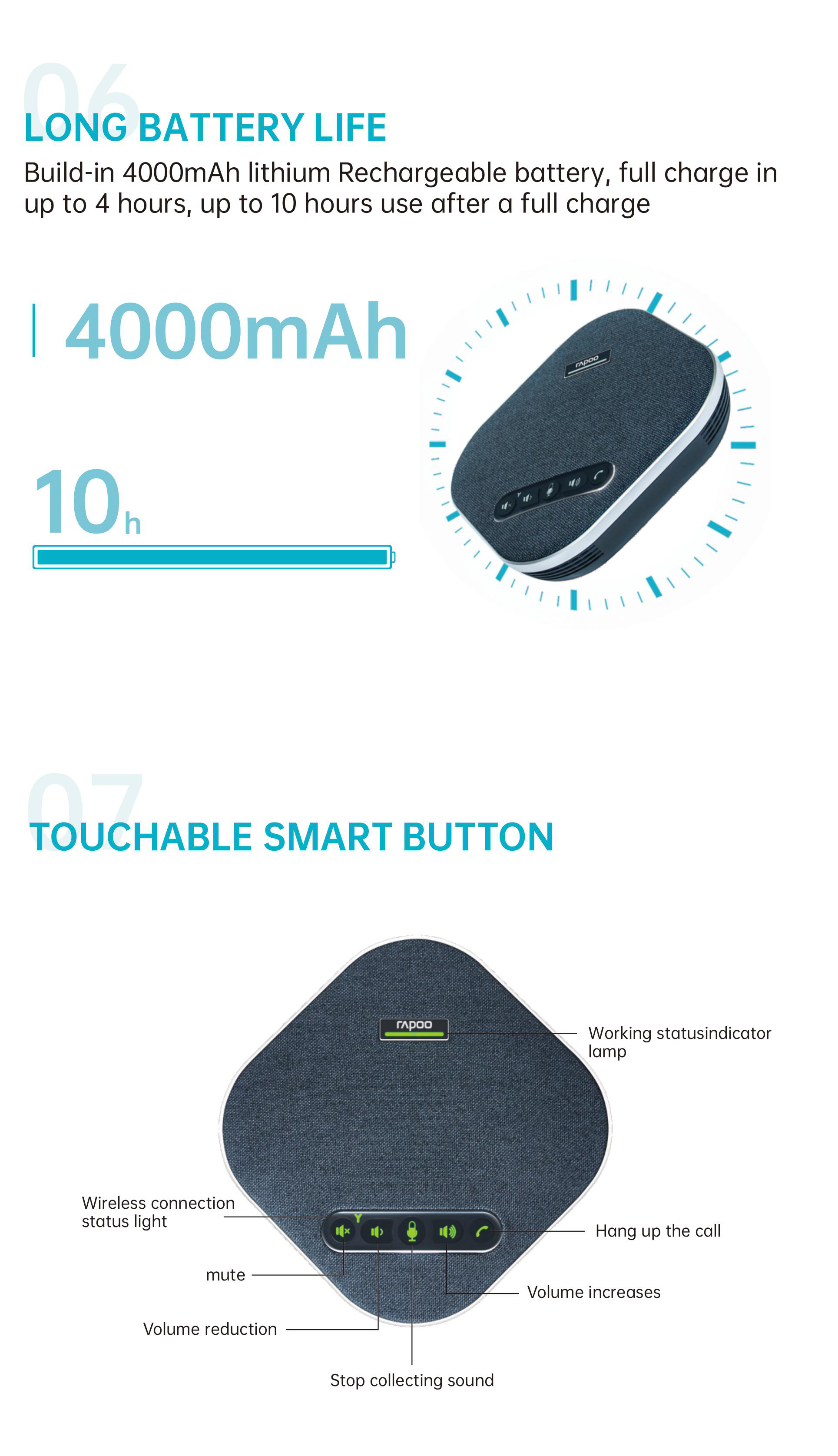 Rapoo CM600 Omnidirectional Speaker Phone ลำโพงสำหรับการประชุม ของแท้ ...