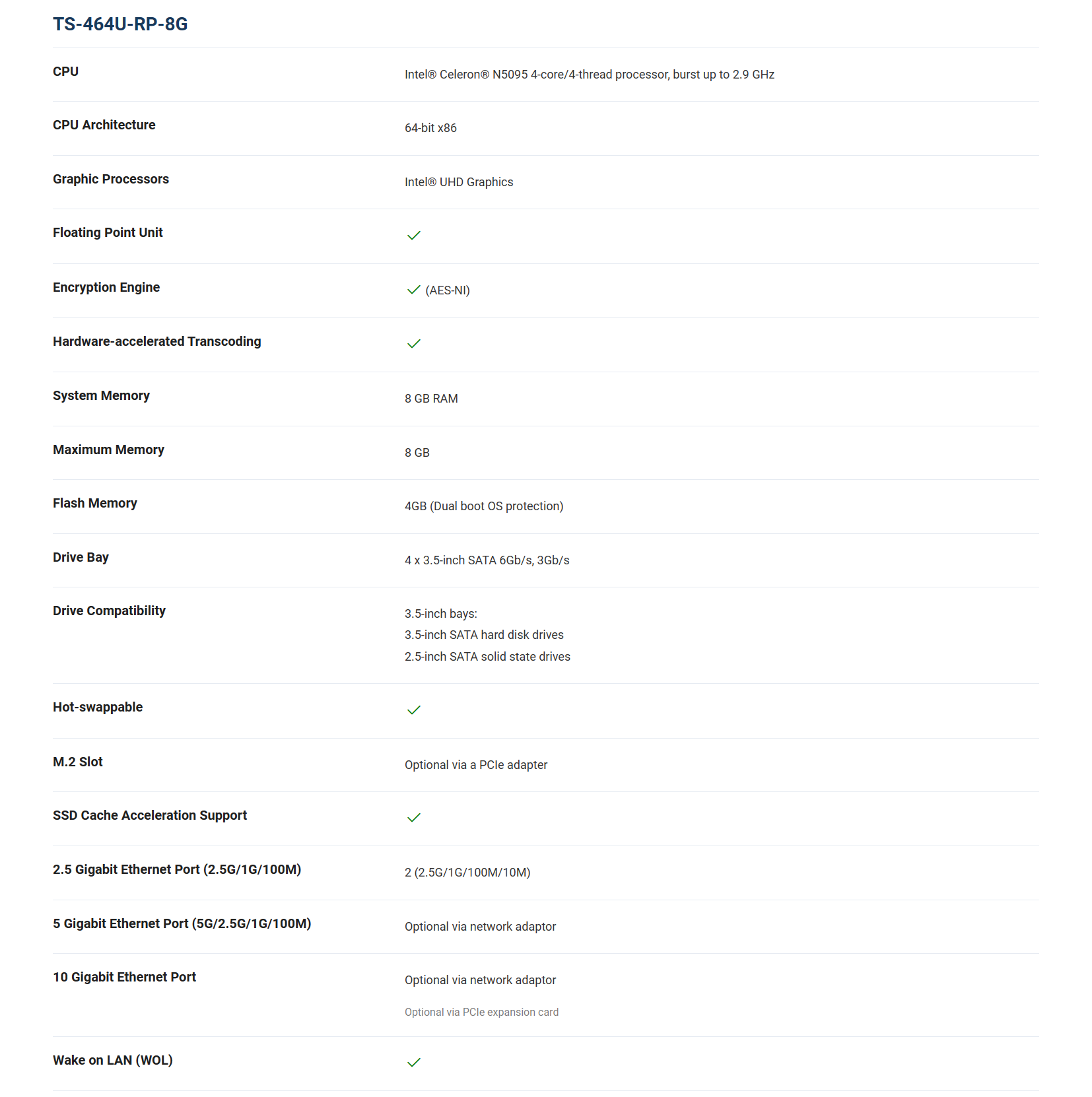 QNAP NAS TS-464U-RP-8G 4-Bay Rack NAS Intel Celeron N5105/N5095 อุปกรณ์เก็บข้อมูลบนเครือข่าย ของ ...