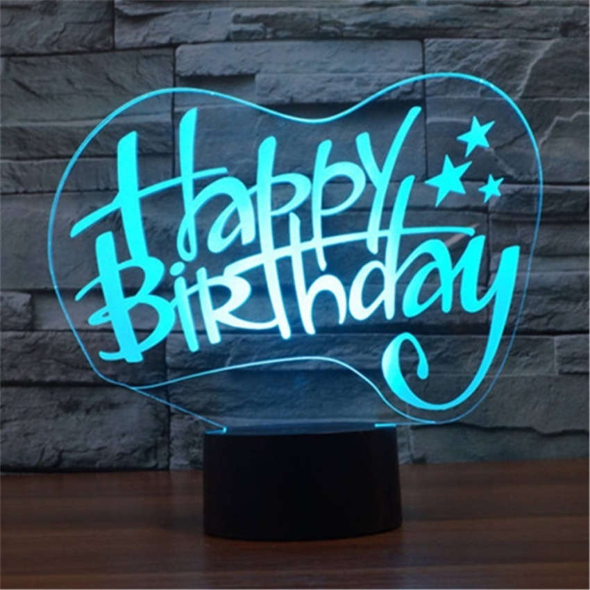 Creative 7 Colors 3D Acrylic Visual Light LED Lamp Birthday PartyTable ...