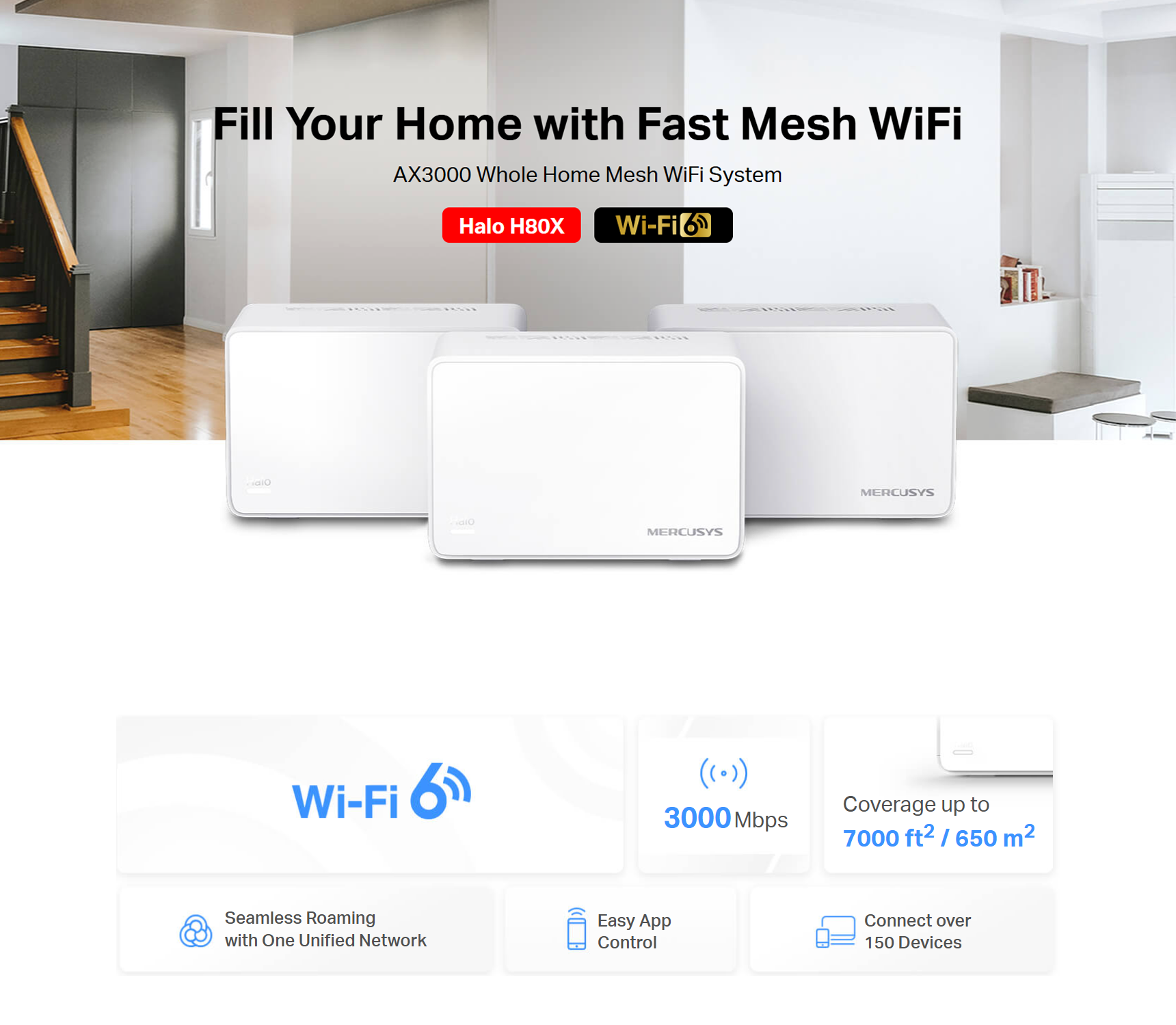 Mercusys H80X (Pack-3) AX3000 Whole Home Mesh Wi-Fi 6 System ระบบ Mesh ...