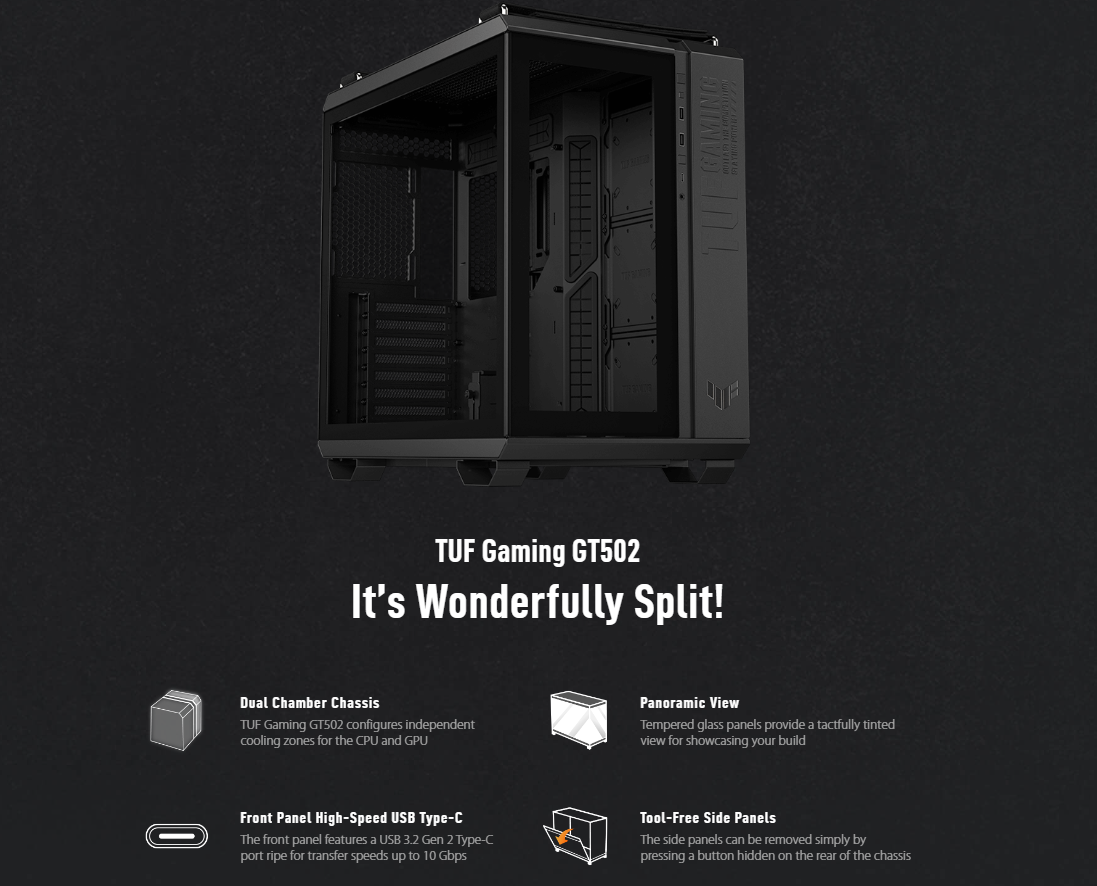 Asus PC Case GT502 TUF GAMING CASE BLACK TG เคสคอมพิวเตอร์ สีดำ ของแท้ ประกันศูนย์ 2ปี