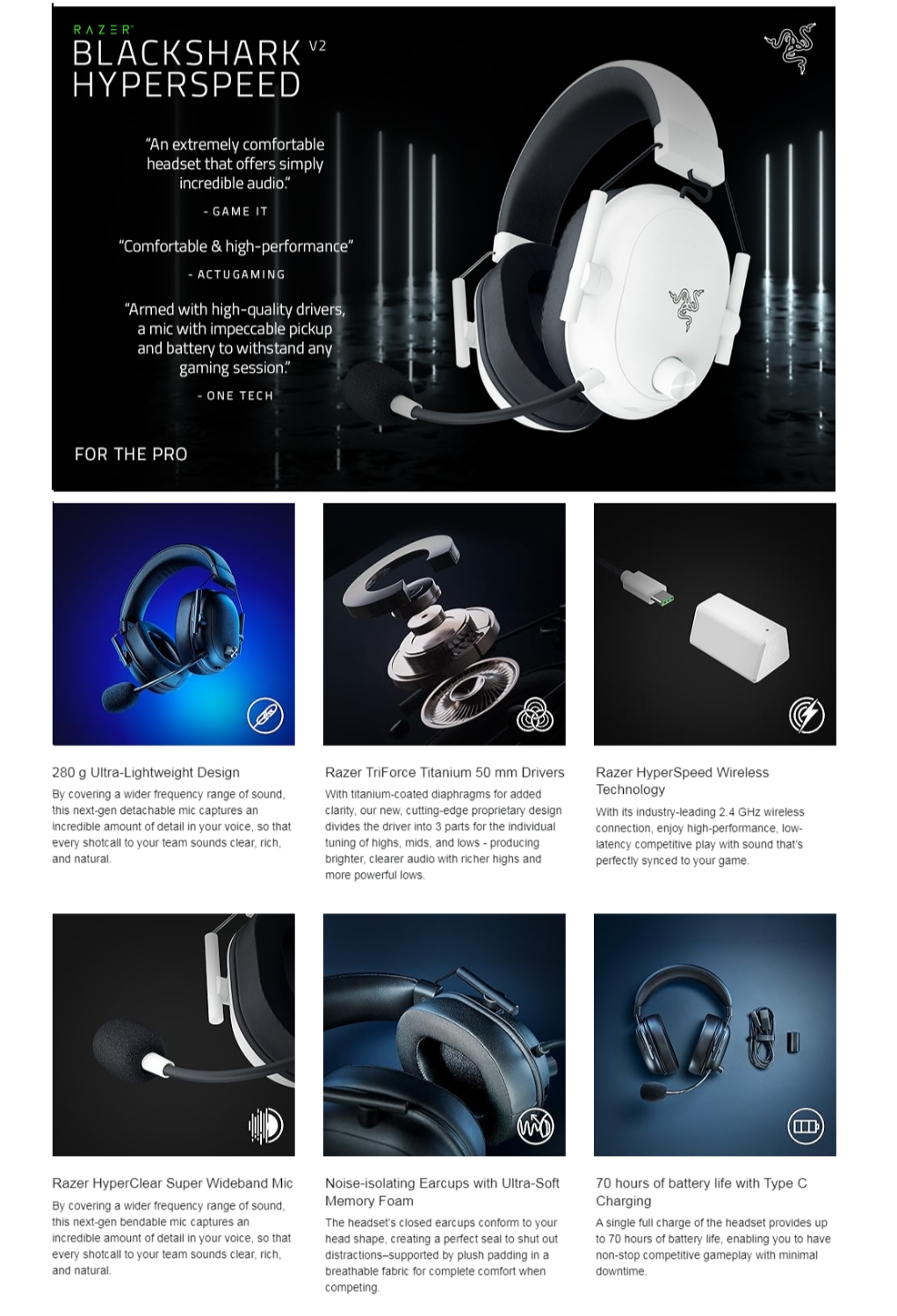Razer Blackshark V2 HyperSpeed Wireless Headset – White หูฟังไร้สาย ของ ...