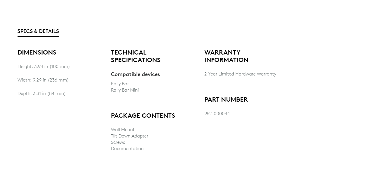 Logitech Wall Mount for Video Bars (Rally Bar, Rally Bar Mini) อุปกรณ์ ...