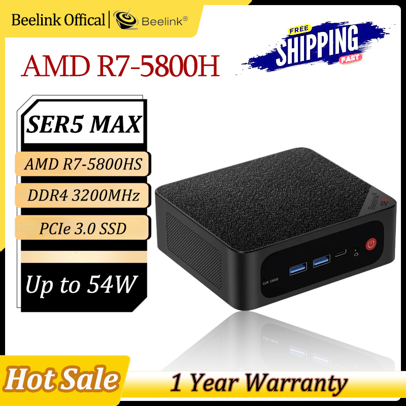 Beelink Mini PC SER5 MAX AMD Ryzen 7 5800H Pre-installed Win 11 Pro DDR4 NVME SSD Gaming MINI PC ...
