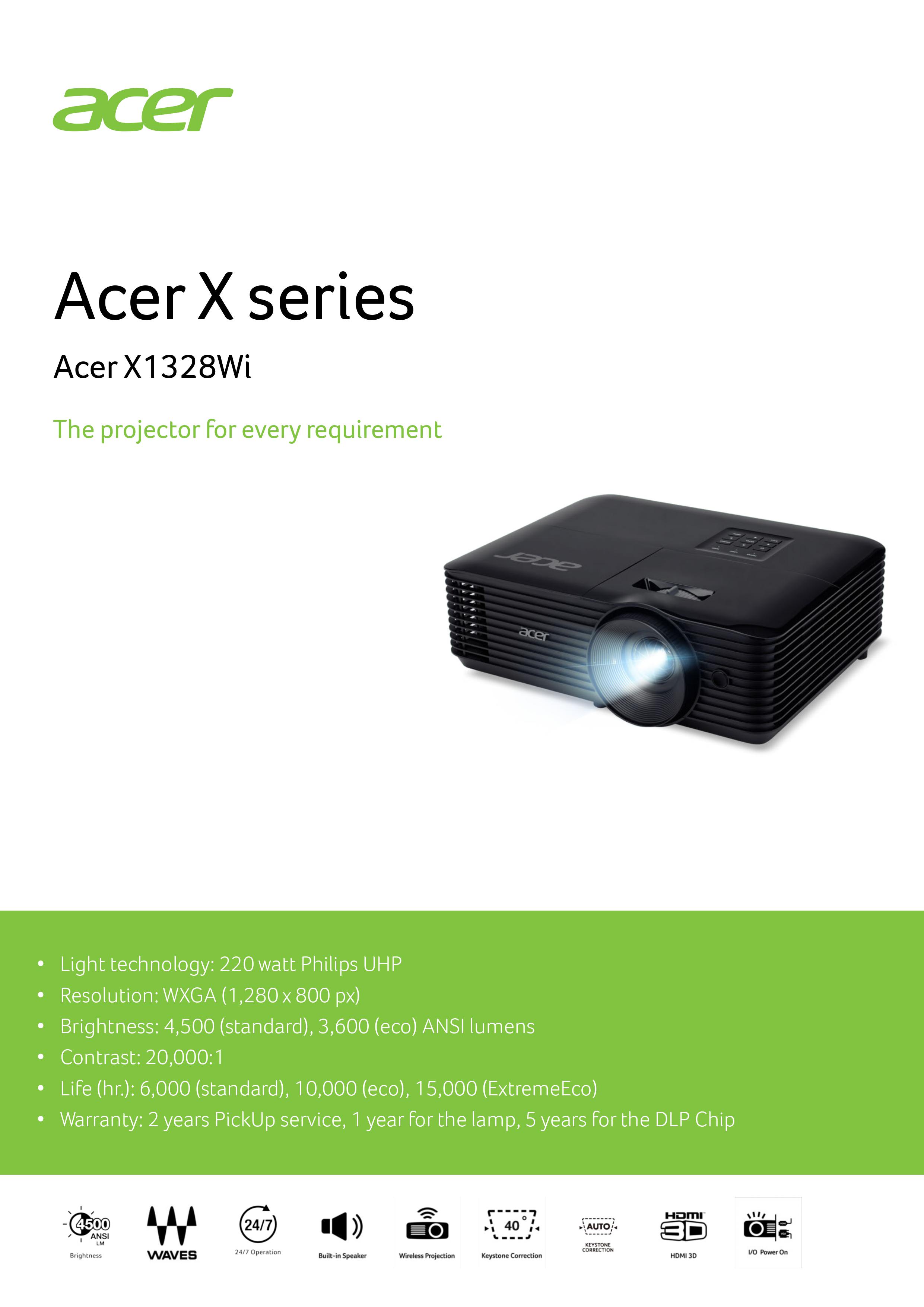 Acer Wireless Projector X1328Wi เครื่องโปรเจคเตอร์ ไร้สาย ของแท้ ประกัน ...