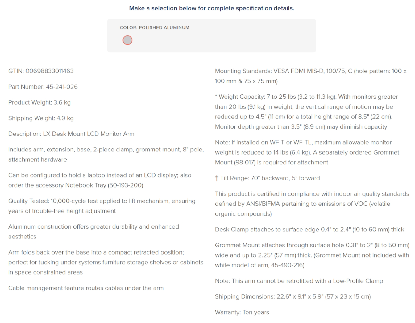 Ergotron LX Desk Mount LCD Monitor Arm (Polished Aluminum) ขาตั้งจอ ...