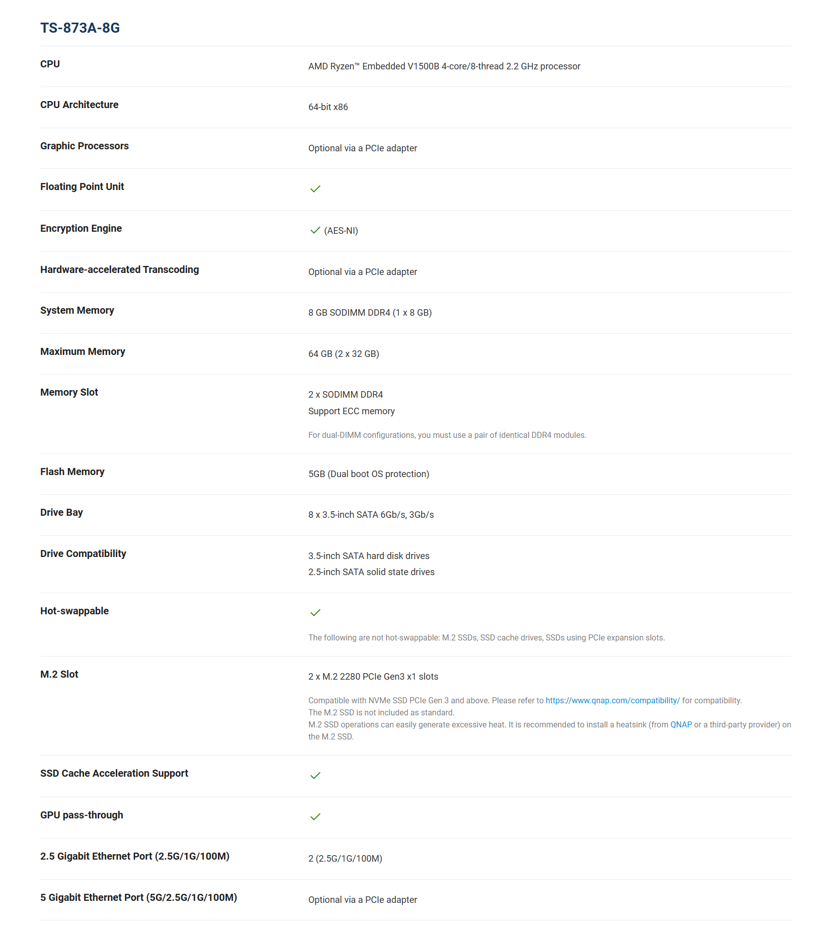 QNAP NAS TS-873A-8G 8-Bay AMD V1500B 2.2GHz 8GB RAM อุปกรณ์เก็บข้อมูลบนเครือข่าย ของแท้ ประกัน ...