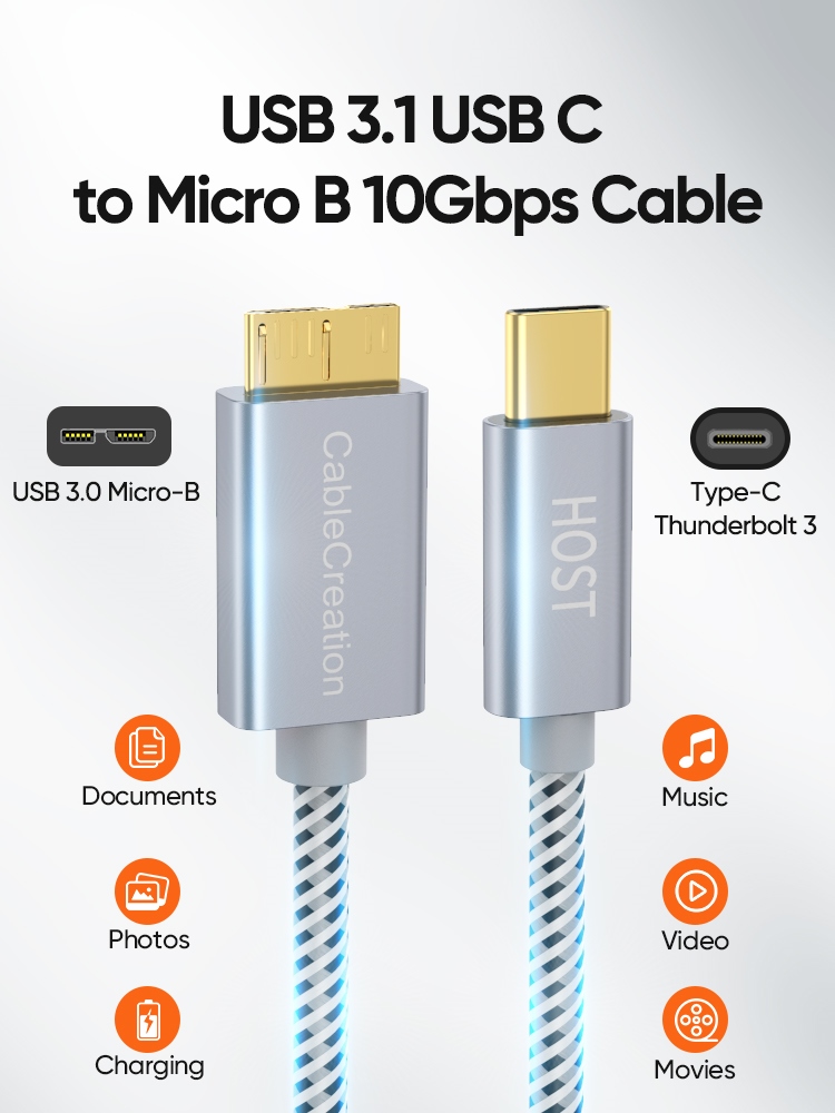 CableCreation Type USB C to Micro B Cable 10Gbps Fast Data External ...