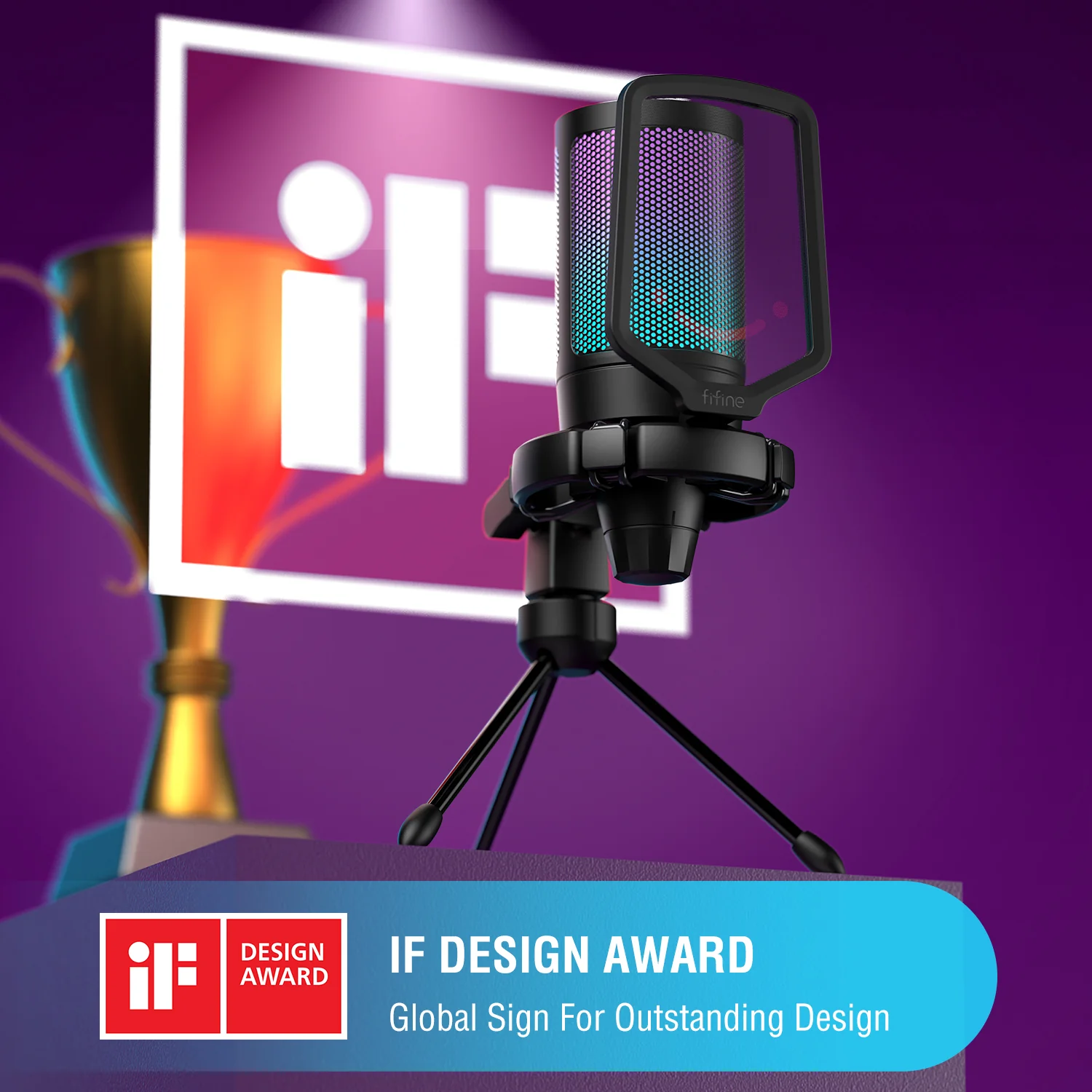 Fifine A6V USB Mic with Tripod Stand RGB [Black] ไมโครโฟน RGB พร้อมขา ...