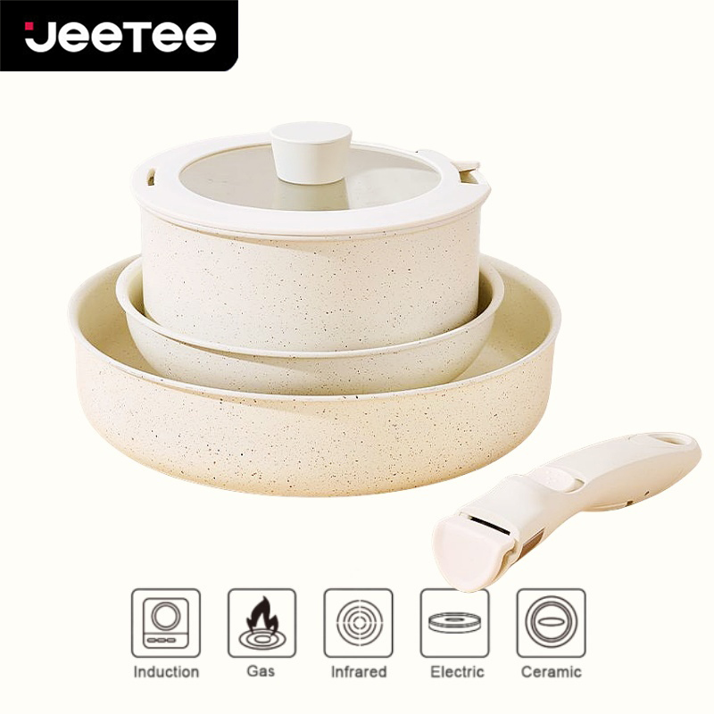 JEETEE 3 PCS Detachable-Handle Non-Stick Induction Cookware Set Oven ...