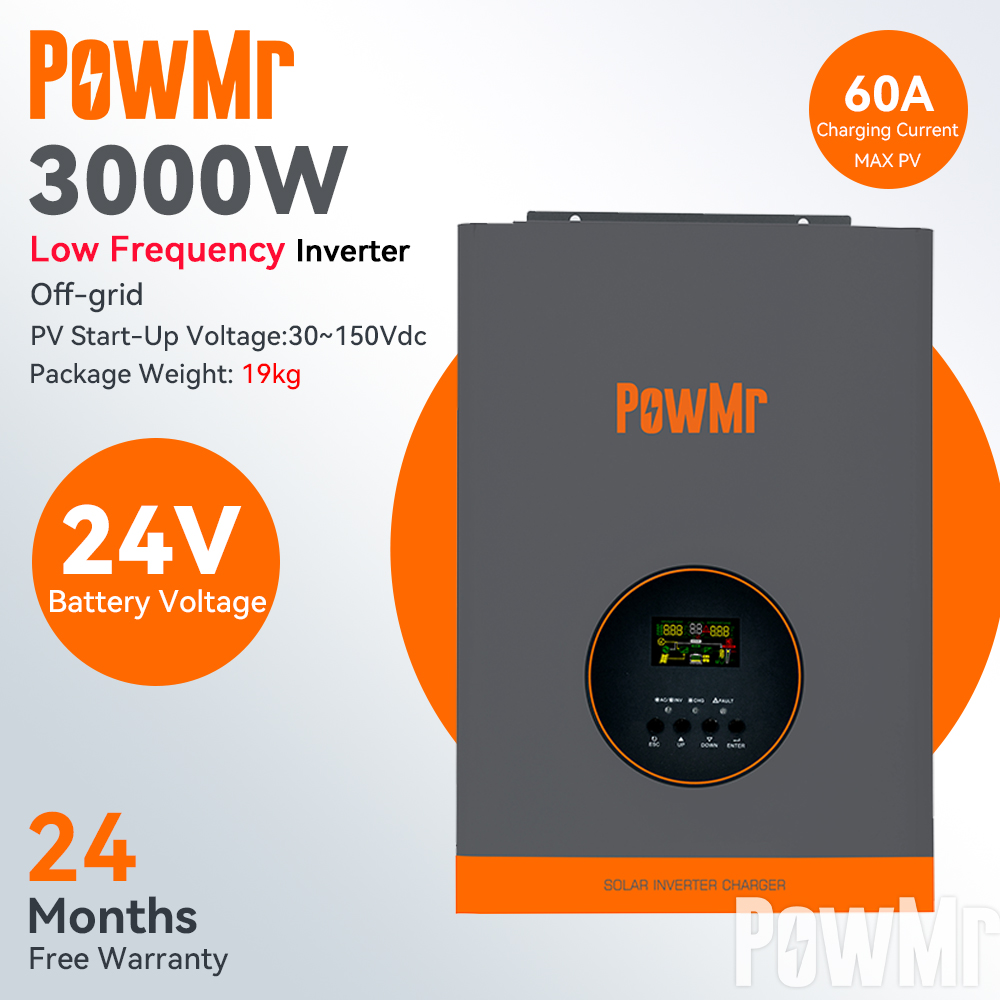 PowMr 3KW Low Frequency Hybrid Solar Inverter Off Grid 230Vac แรงดันไฟฟ้าพีวี 30-150Voc สร้าง ...