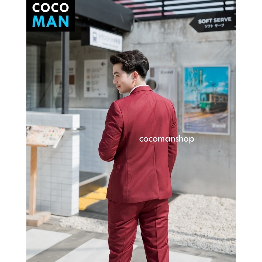 ☌∈ 🔥มีโค้ดลดเพิ่ม🔥COCO-MAN ชุดสูทผู้ชายสีไวน์แดง หรือแดงเบอร์กันดี (แดง ...