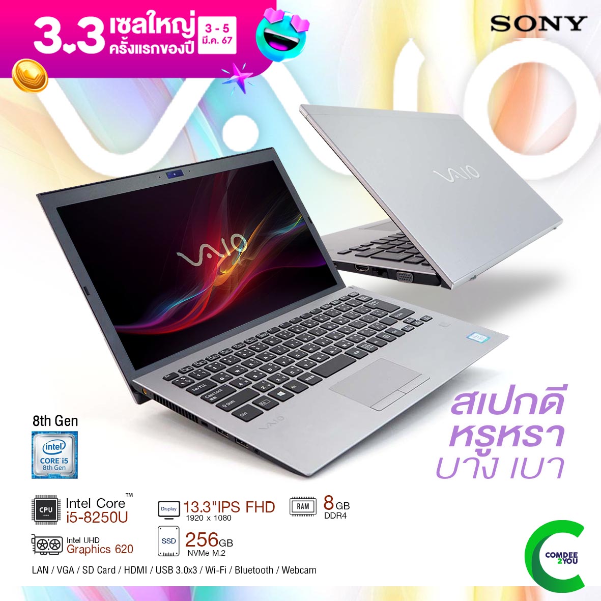 โน๊ตบุ๊ค Sony VAIO VJPG11C11N /RAM 8GB /SSD 256GB /13.3”Full-HD /HDMI ...