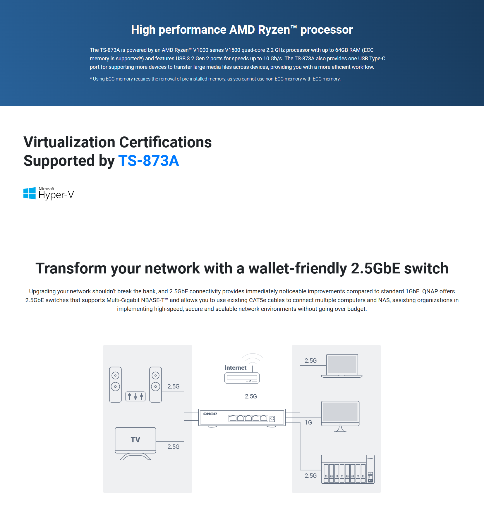 QNAP NAS TS-873A-8G 8-Bay AMD V1500B 2.2GHz 8GB RAM อุปกรณ์เก็บข้อมูลบนเครือข่าย ของแท้ ประกัน ...