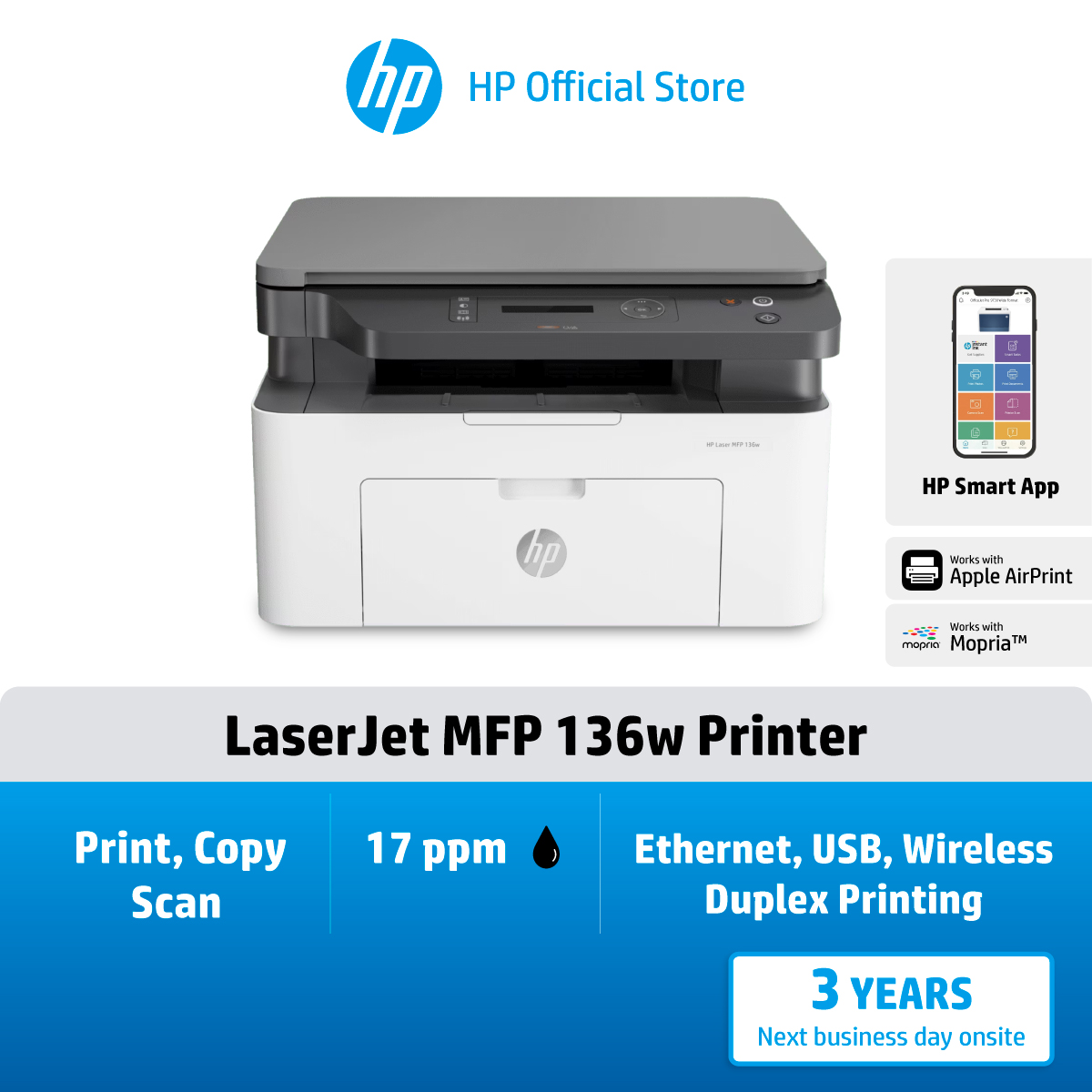 HP เครื่องพิมพ์ เลเซอร์ LaserJet MFP 136w / 136a Printer ราคาถูก 5,290 ...
