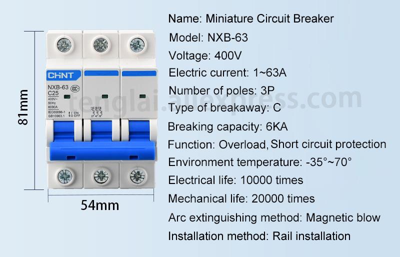 Chint Chnt 2P Miniature Circuit Breaker Type C NXB 63 AC 380V 400V Air Switch | Lazada.co.th