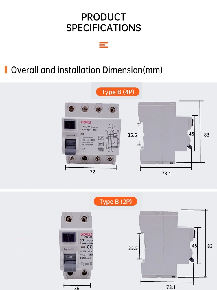 High quality RCD RCCB B type earth leakage residual current circuit breaker Evse 2P 4P AC 40a ...