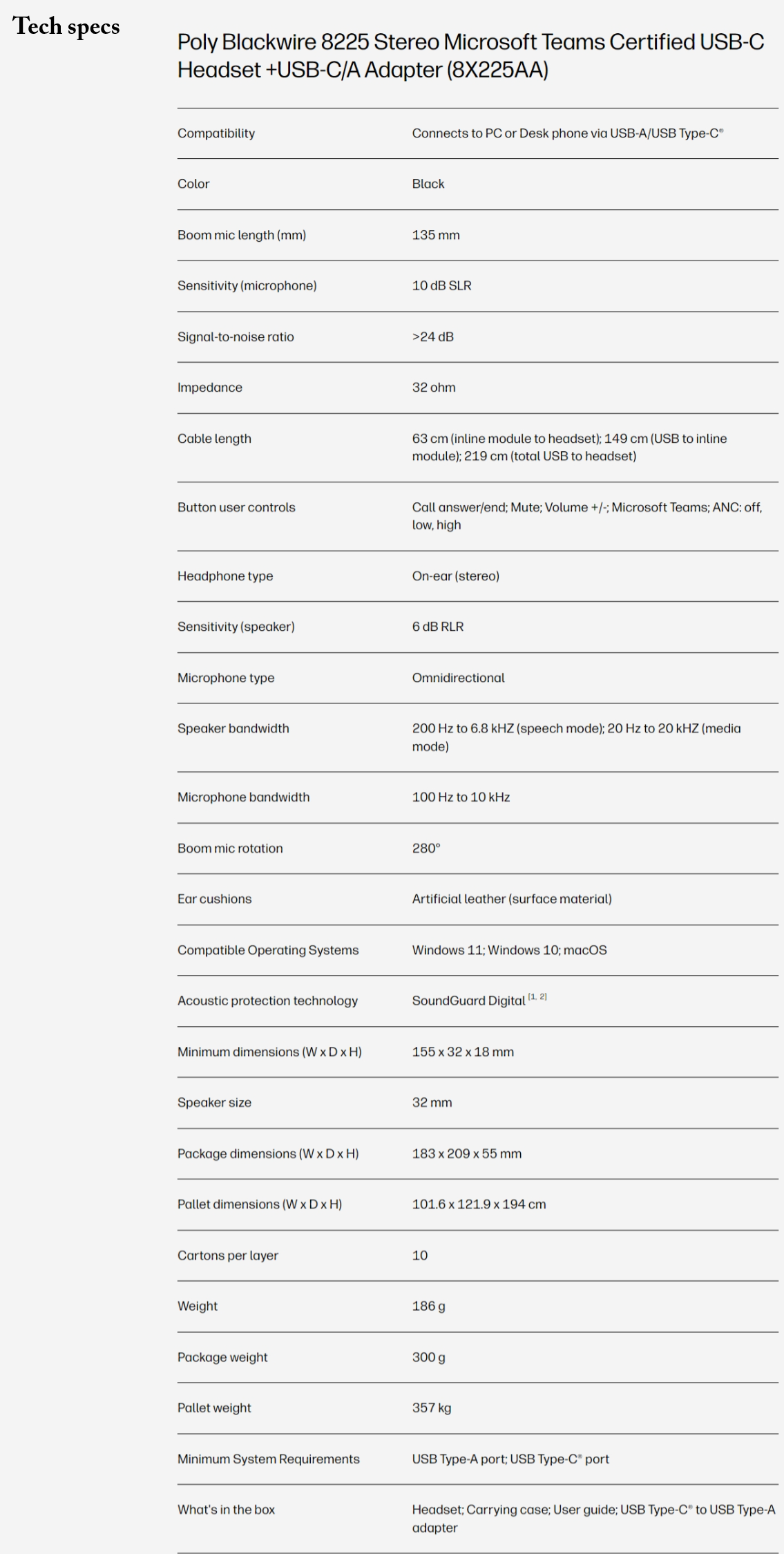 Poly BW 8225 Microsoft Certified Stereo USB-C HS +USB-C/A หูฟัง ...