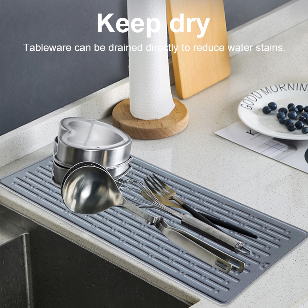 【CW】 Drain Silicone Dish Drying Drainer Tray Dishware Table Placemat ...