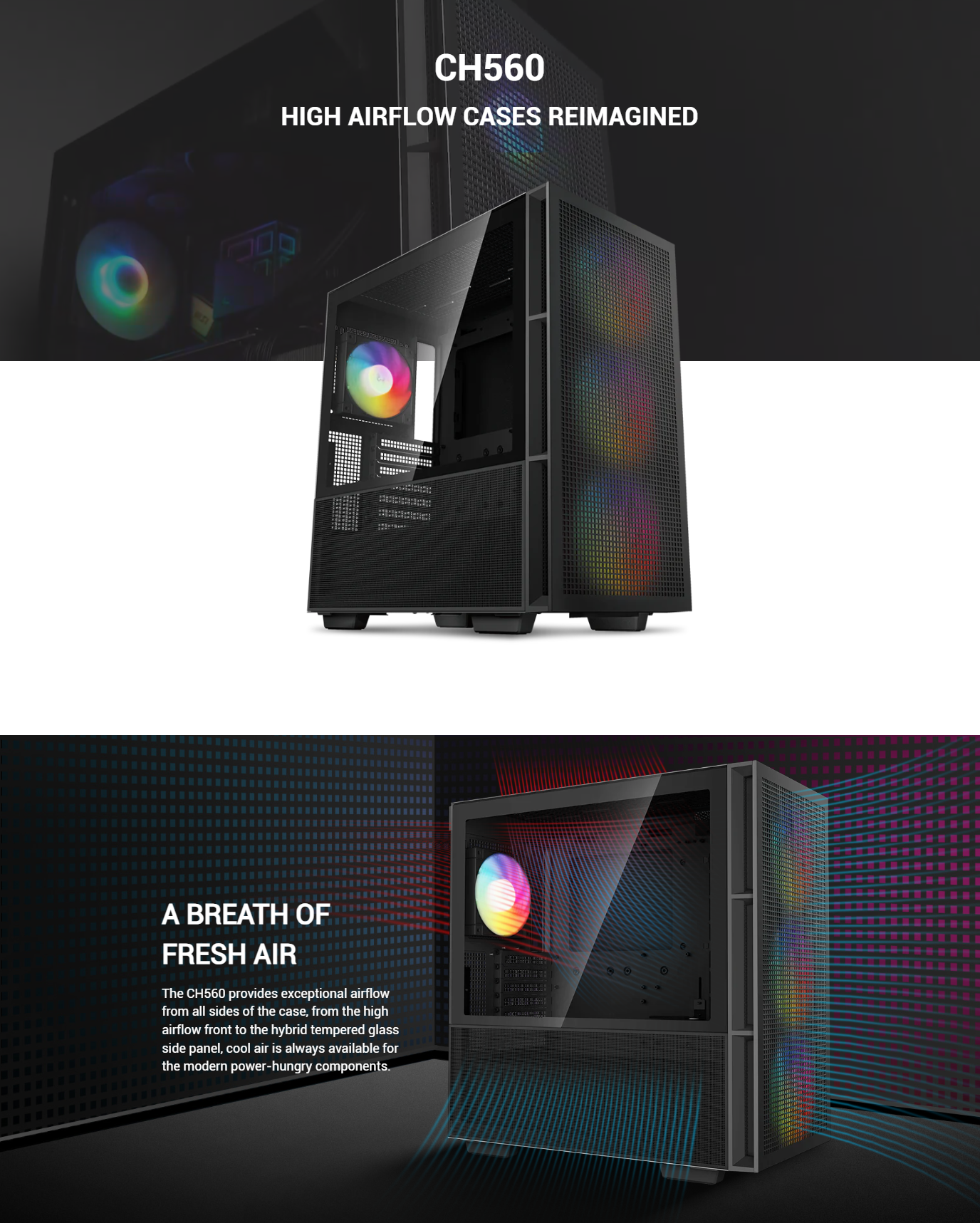 Deepcool CH560 BK PC Case เคสคอมพิวเตอร์ สีดำ ของแท้ ประกันศูนย์ 1ปี