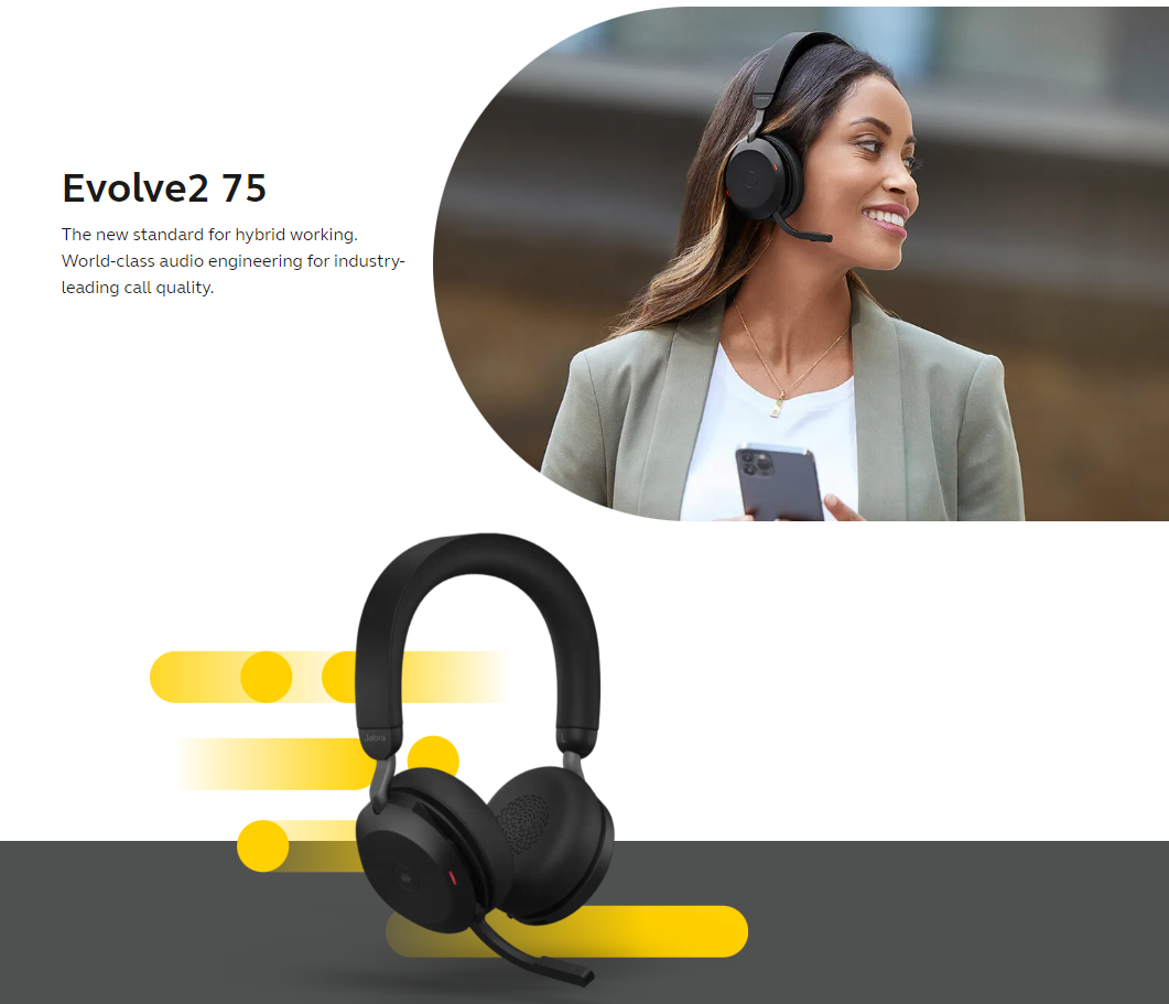 Jabra Evolve2 75 Link380c MS Stereo Black Headset หูฟังไร้สาย สีดำ ของแท้ ประกันศูนย์ 2ปี