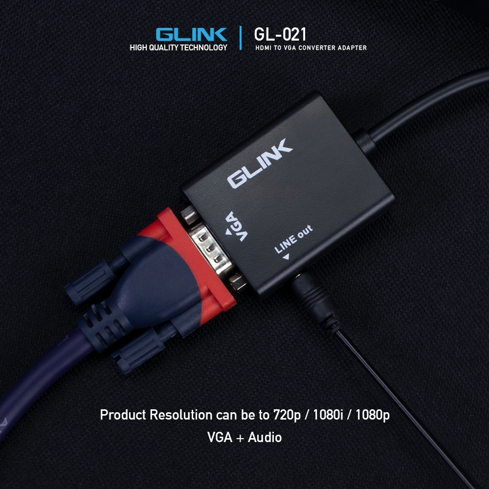 Glink GL-021 HDMI to VGA Audio Adapter ตัวแปลง HDMI(M) to VGA(F) + Audio Output ของแท้ ประกัน ...