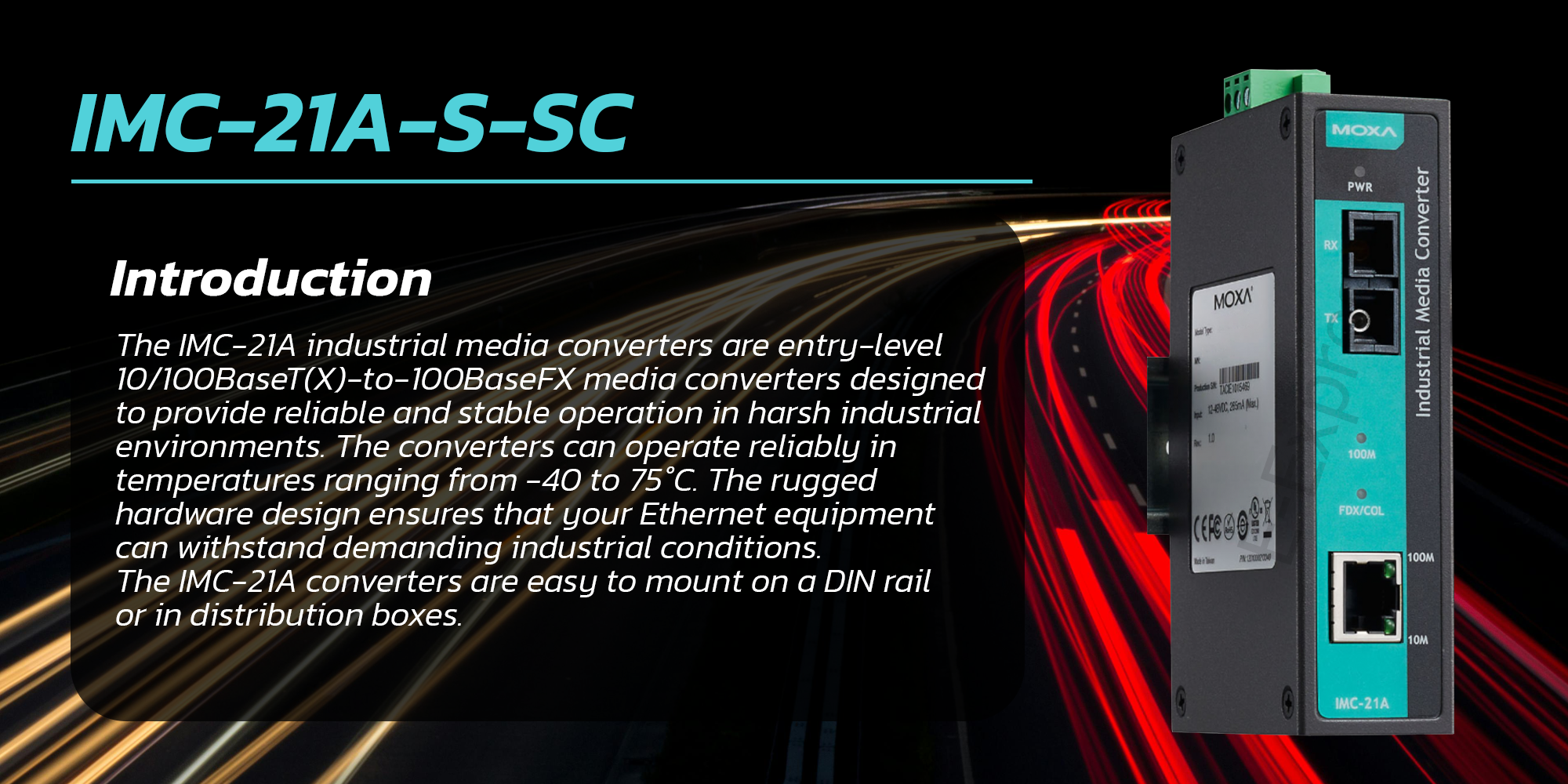 MOXA IMC-21A-S-SC entry-level 10/100BaseT(X)-to-100BaseFX media converters, SC ของแท้ ประกัน ...