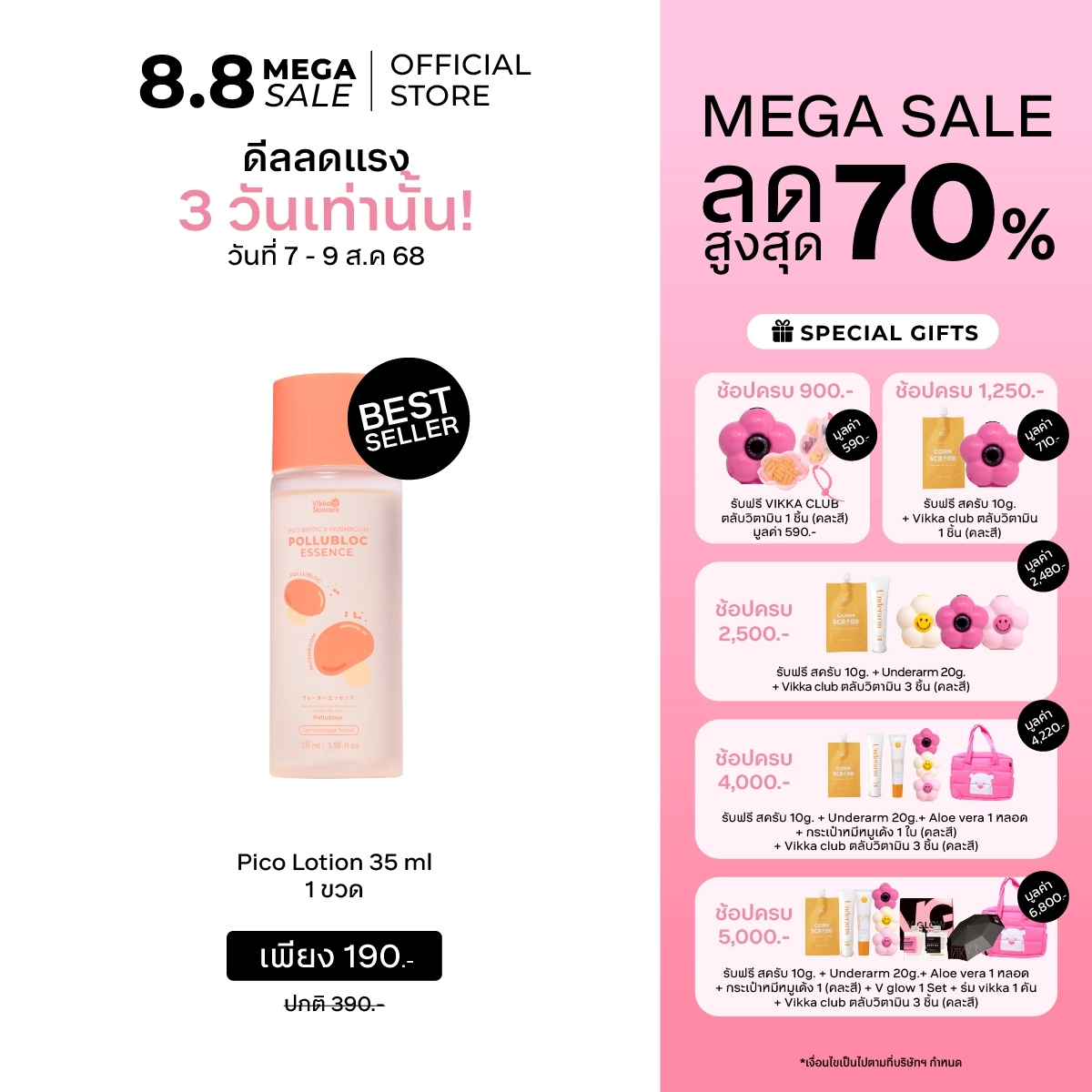 สูตรใหม่! VIKKASKINCARE ( Size S ) Pico Lotion x Mushroom 35 ml 1 ขวด ...