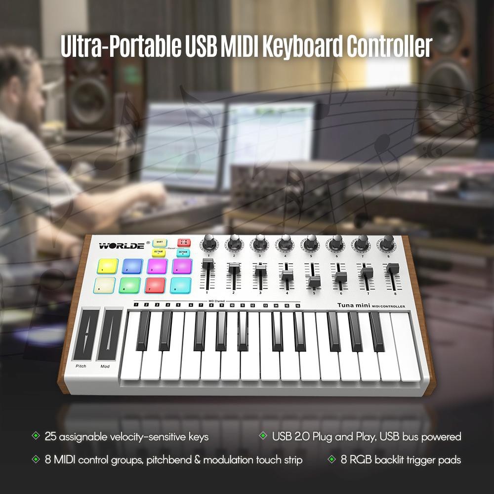 WORLDE TUNA MINI Ultra-Portable 25-Key USB MIDI Keyboard Controller 8 ...