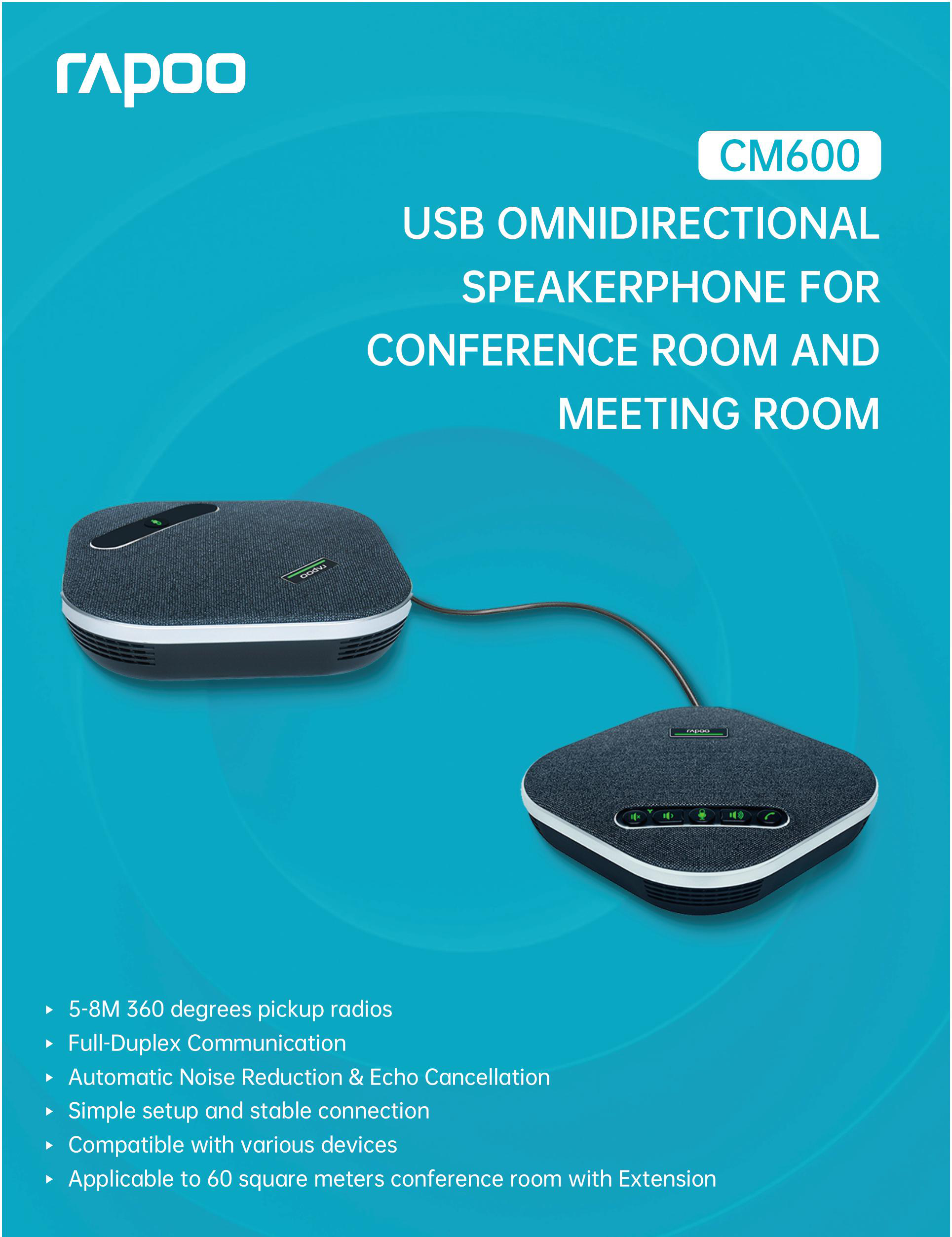 Rapoo CM600 Omnidirectional Speaker Phone ลำโพงสำหรับการประชุม ของแท้ ...