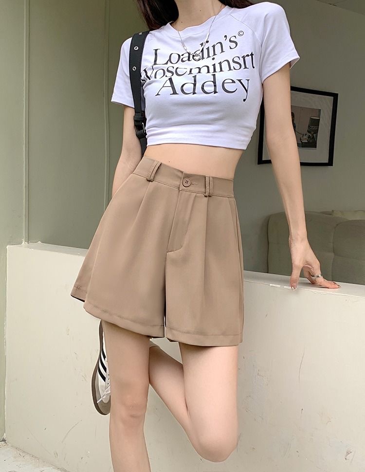 chen shop กางเกงผู้หญิงขาสั้นเอวสูง มีกระเป๋า 2 ข้าง ทรงสวยใส่ทำงานได้ สุดฮิตวัยรุ่นมากๆ