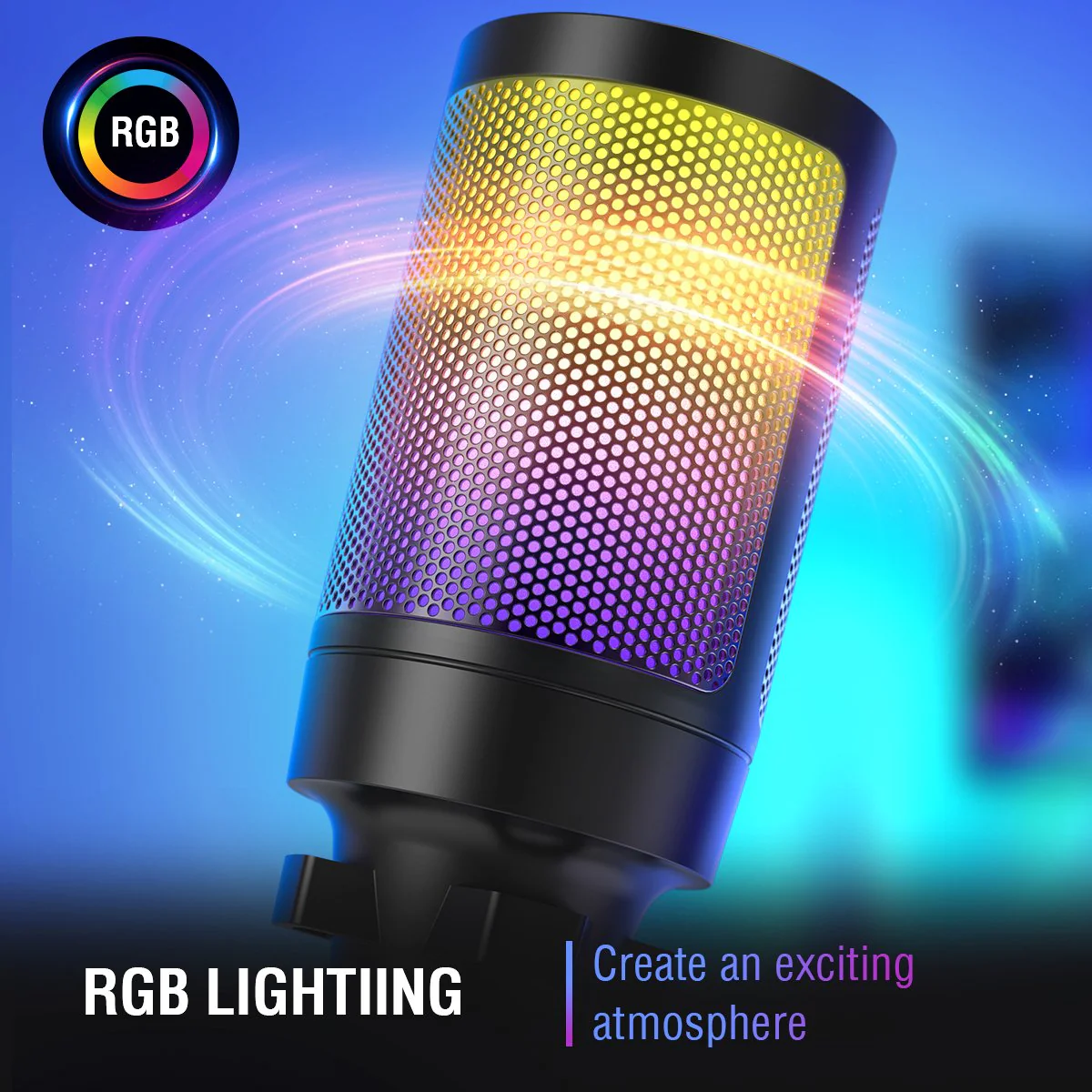 Fifine A6V USB Mic with Tripod Stand RGB [Black] ไมโครโฟน RGB พร้อมขา ...