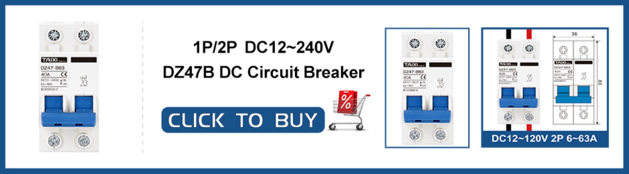 TAIXI Solar Energy Photovoltaic DC Circuit Breaker PV Switch MCB DC250V 500V 1000V 16A 32A 40A ...