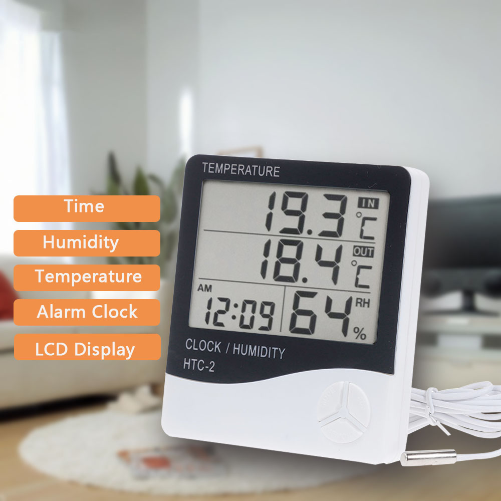 Digital Indoor Hygrometer Thermometer, Weather Station Alarm Clock Lcd ...