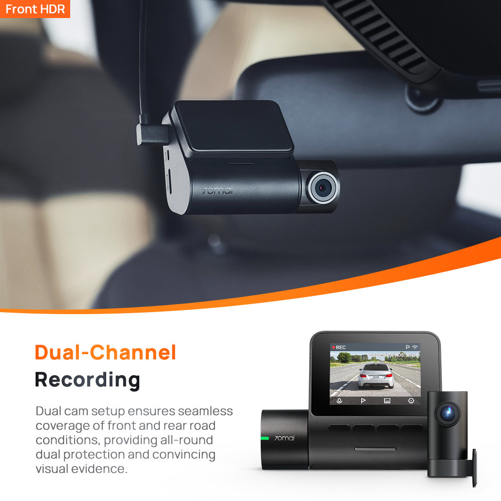 70mai Dash Cam Set A200 (A200+RC11) กล้องติดรถยนต์ (กล้องหน้า+กล้องหลัง) ของแท้ ประกันศูนย์ 1ปี