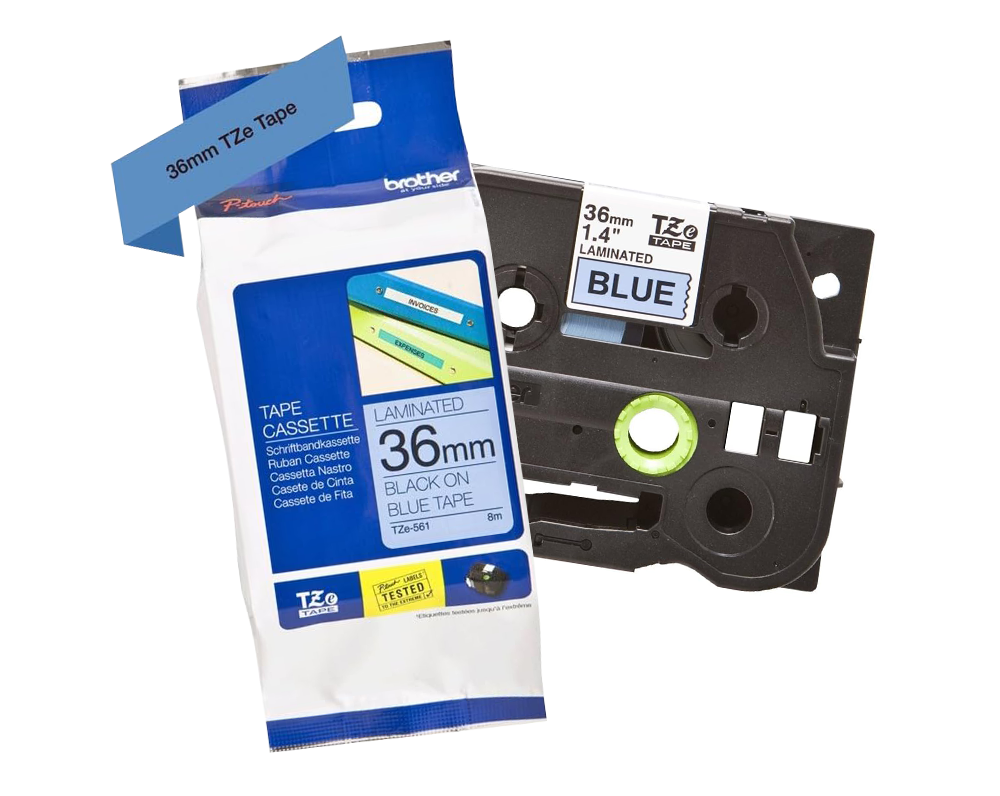 Brother P-Touch Supply TZE-561 36mm เทปพิมพ์อักษร สีฟ้า/ดำ ขนาด 36 มม. ...