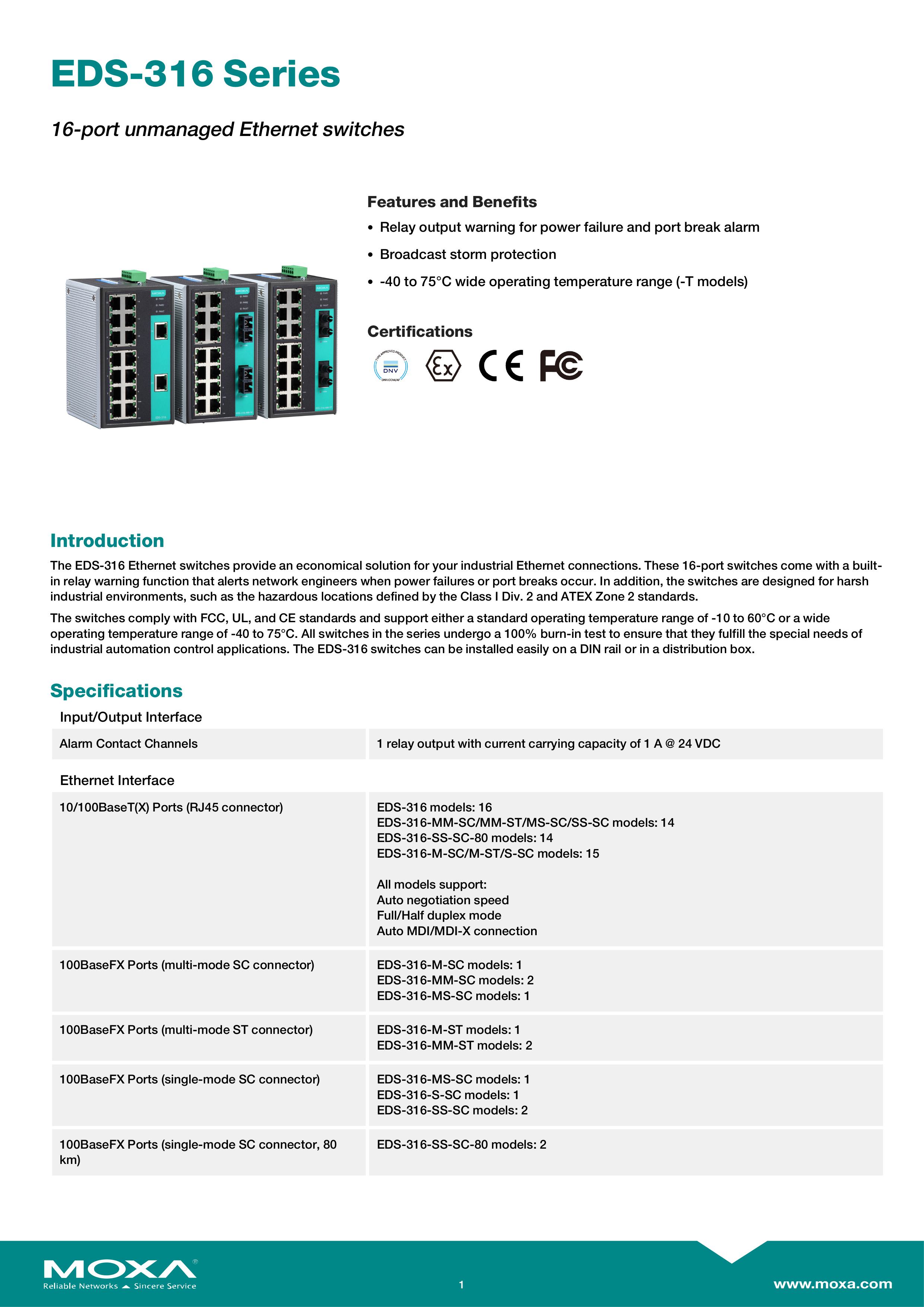 MOXA EDS-316 Industrial Unmanaged Ethernet Switch with 16 10/100BaseT(X) ports กล่องสวิตซ์ ของ ...