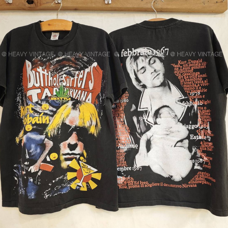 NIRVANA Butthole Surfers ฟอกไบโอ สกรีนใหญ่ เสื้อวินเทจ เสื้อ NIRVANA Butthole Surfers ฟอกไบโอ สกรีนใหญ่ เสื้อวินเทจ เสื้อ