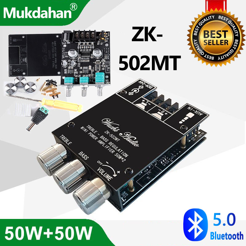 ZK-502MT แอมป์จิ๋วแรงๆ เครื่องขยายเสียง แอมป์จิ๋ว 50WX2 + 100W 2.1ch ...
