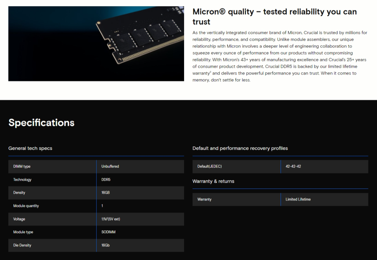 Crucial 16GB DDR5-5200 SODIMM RAM CL42 (16Gbit) แรมสำหรับโน๊ตบุ๊ค ของ ...